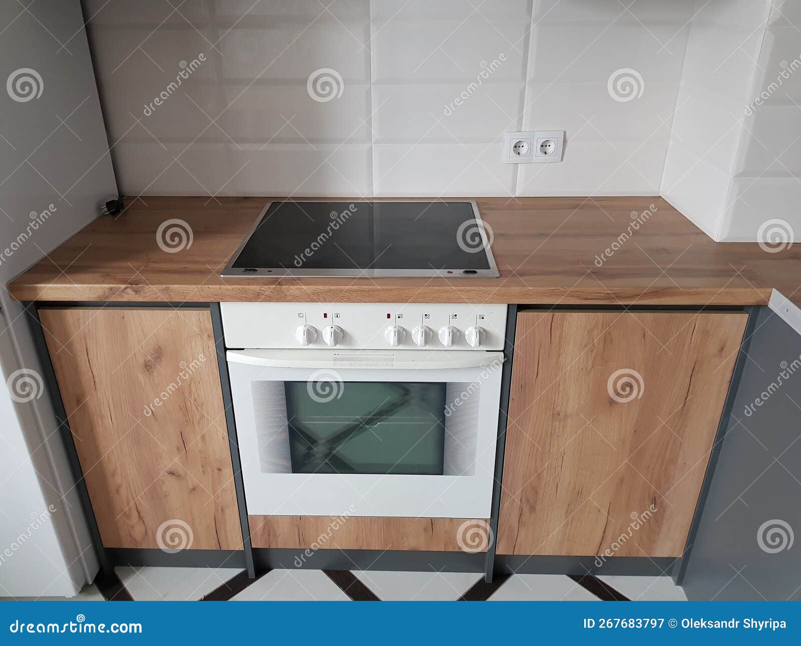 Modern Kitchen Interior with Built-in Hob and Oven Stock Image - Image ...