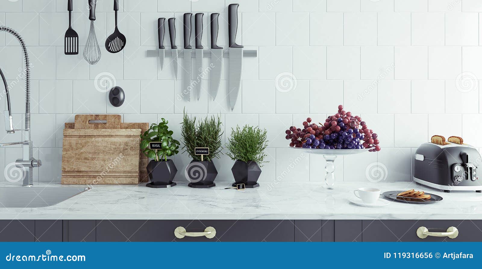 Modern Kitchen Interior Close-up Stock Photo - Image of indoors ...