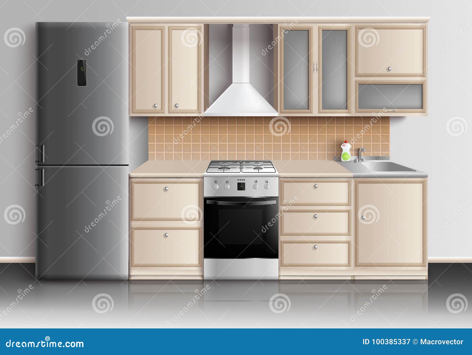 Modern Kitchen Interior Composition Stock Vector - Illustration of ...