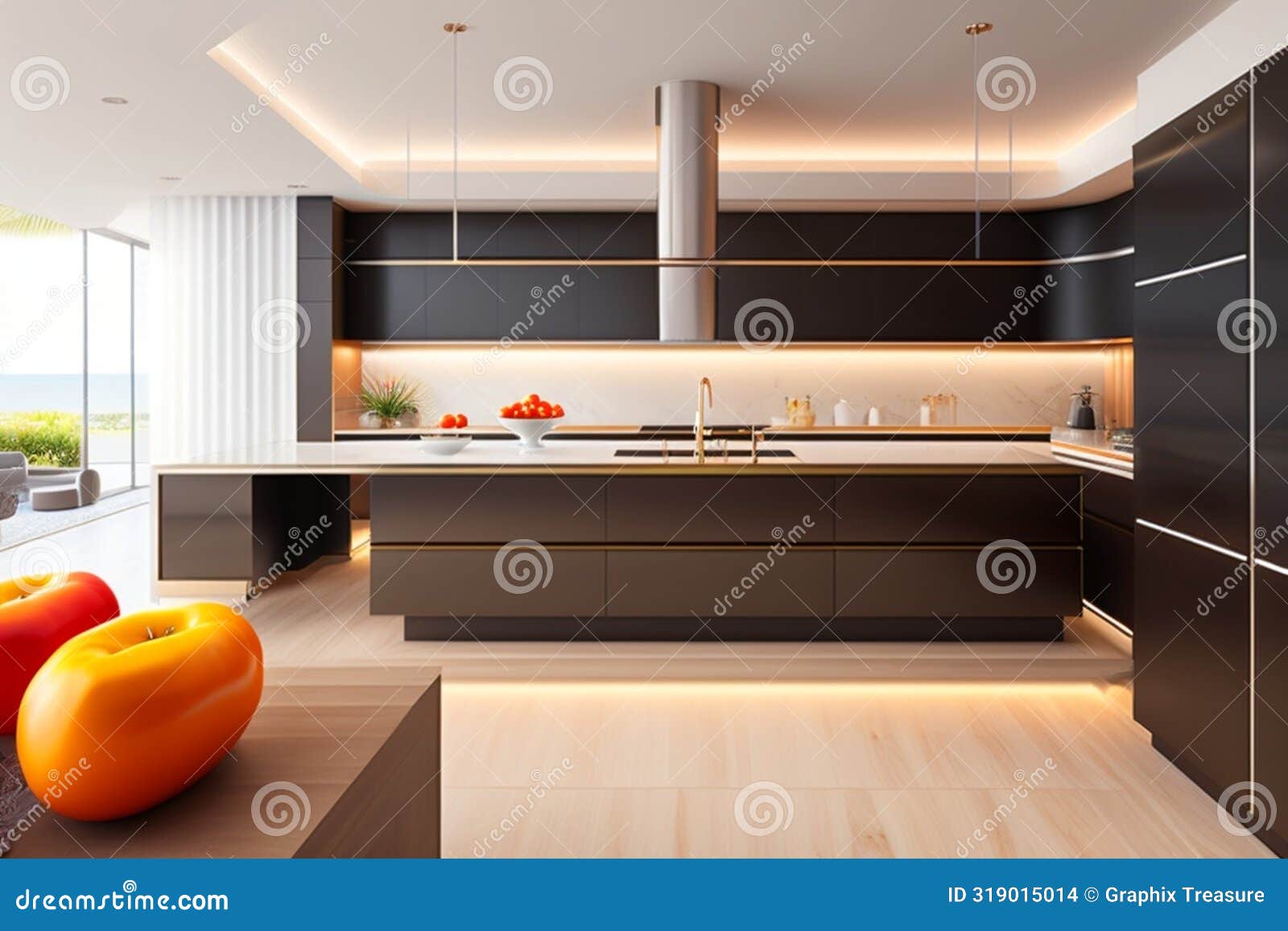 A Modern Kitchen Interior Design. Abstract Realistic Kitchen Layout ...