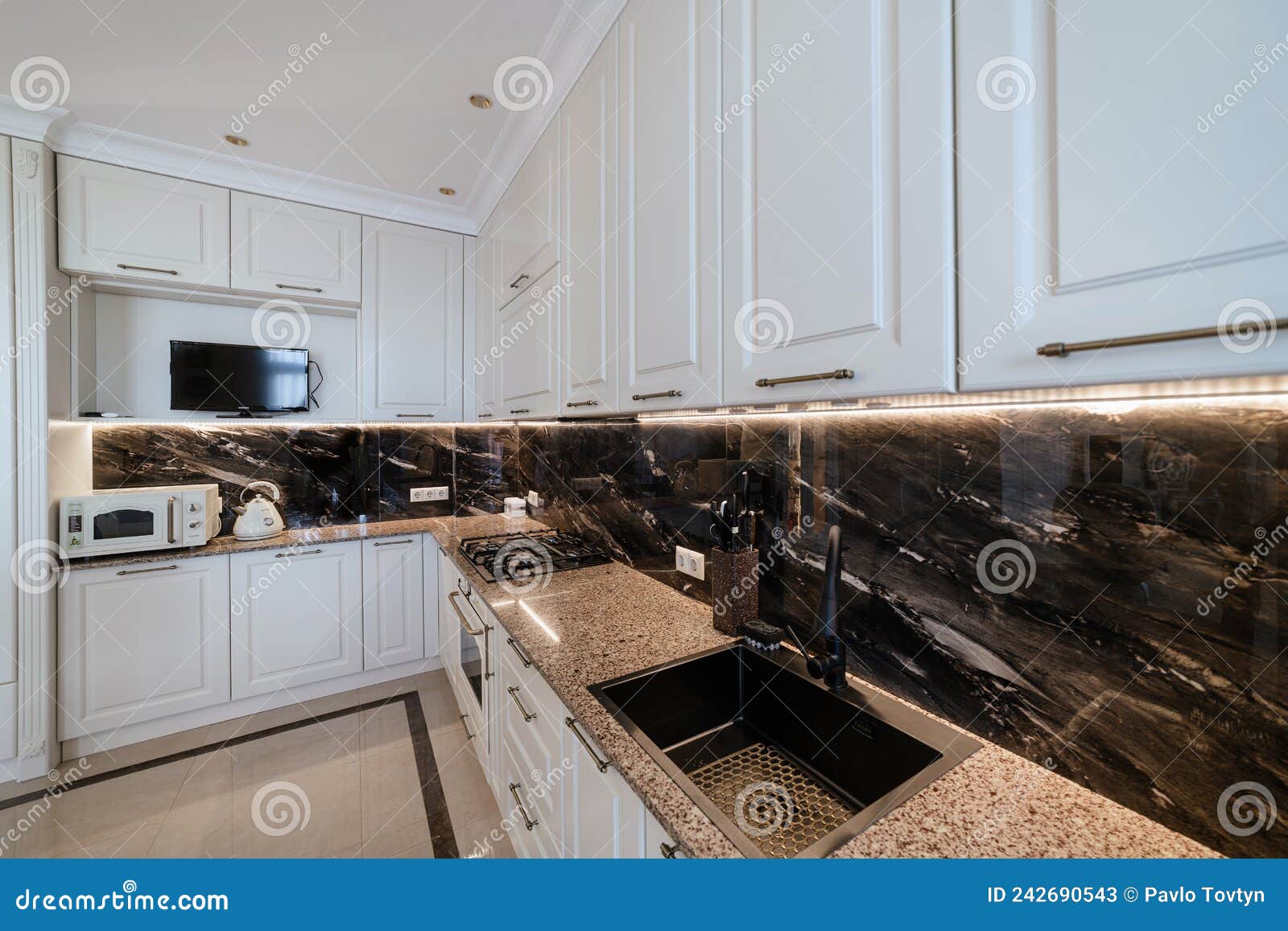 Modern Kitchen Interior Design. Large Work Surface Editorial Stock ...