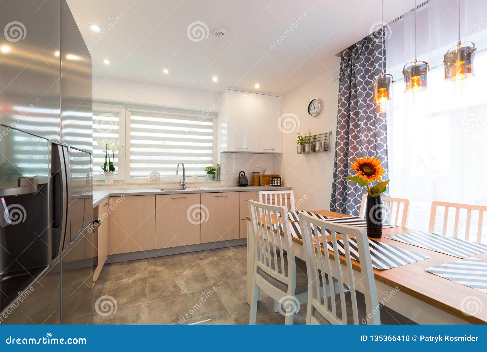 Modern Kitchen Interior with Table Stock Photo - Image of decor ...