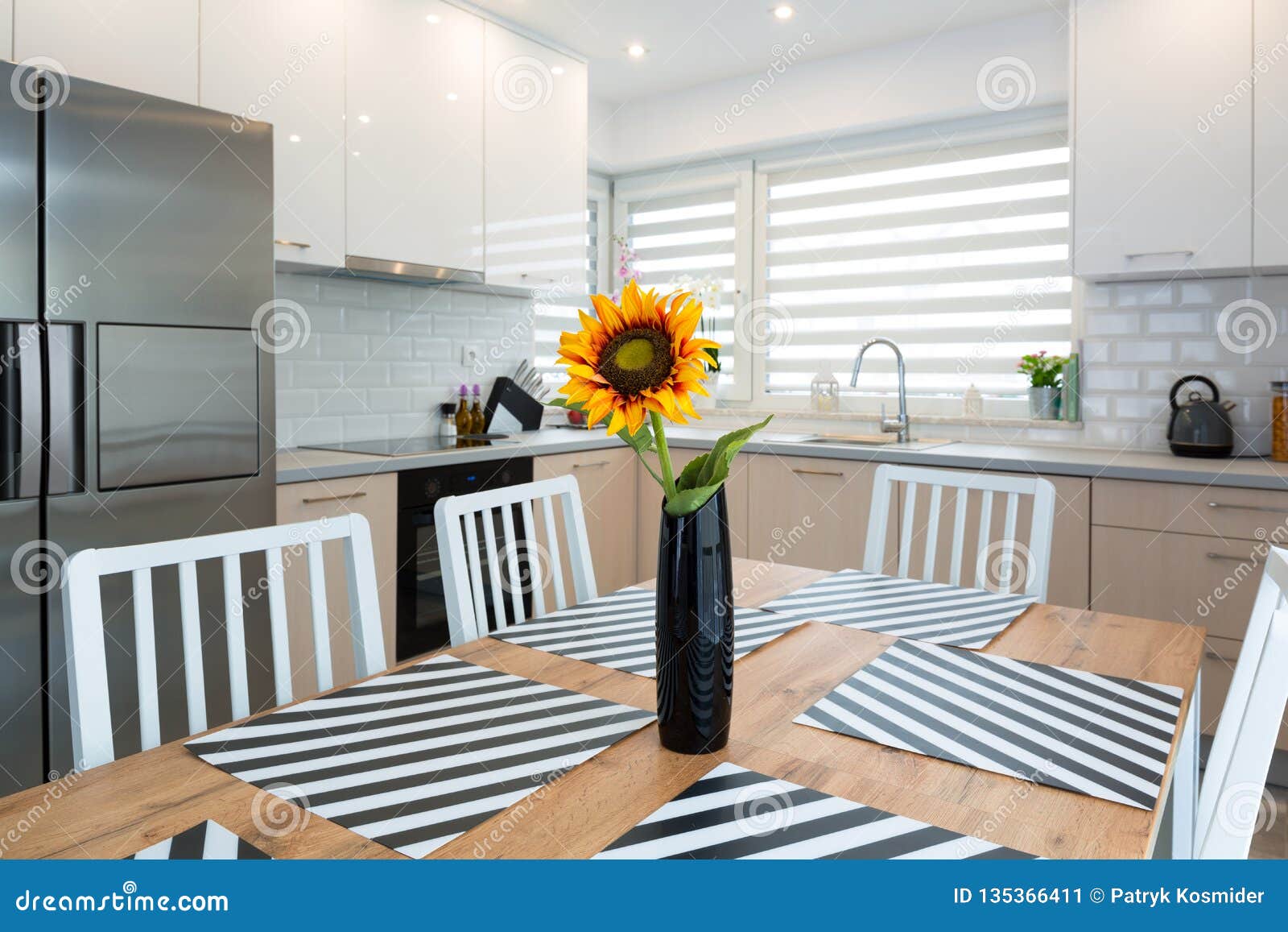 Modern Kitchen Interior with Table Stock Image - Image of bright ...