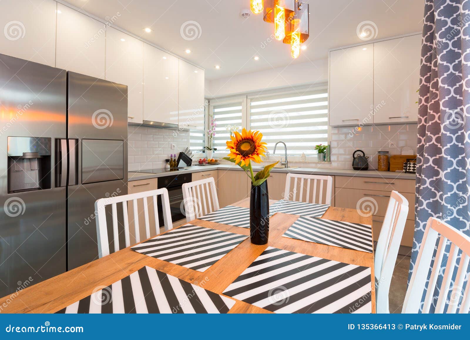 Modern Kitchen Interior with Table Stock Image - Image of architecture ...