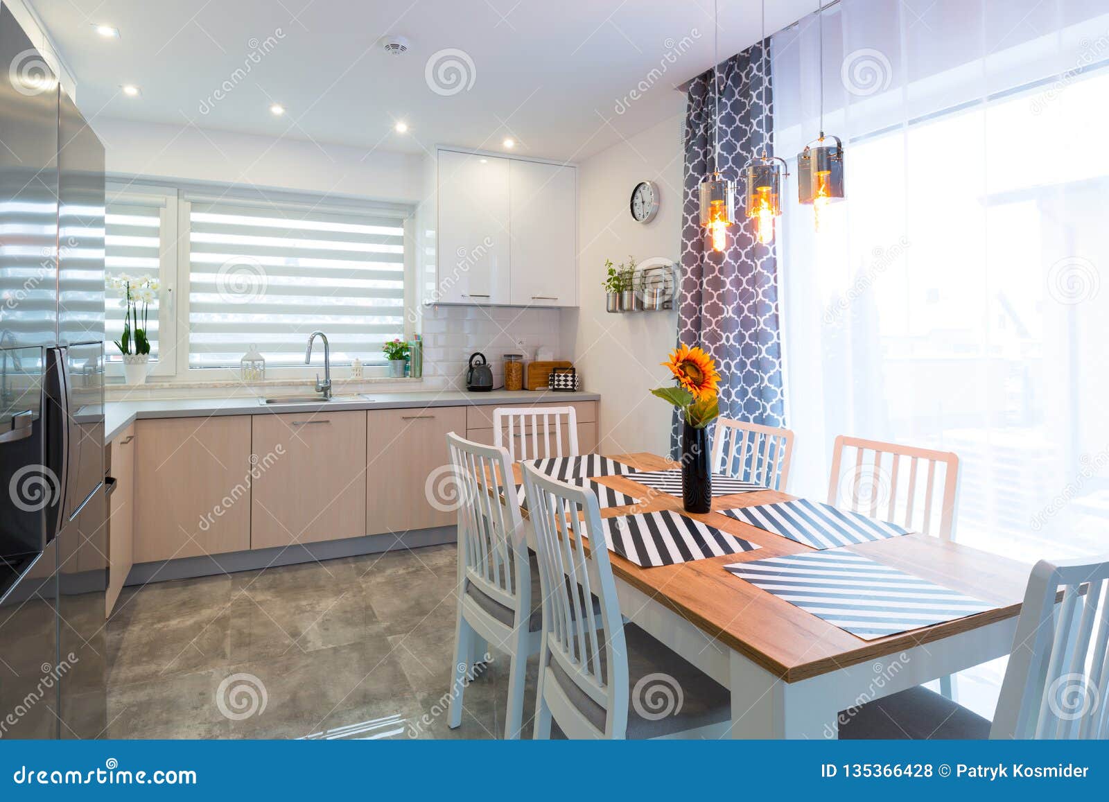Modern Kitchen Interior with Table Stock Photo - Image of modern ...