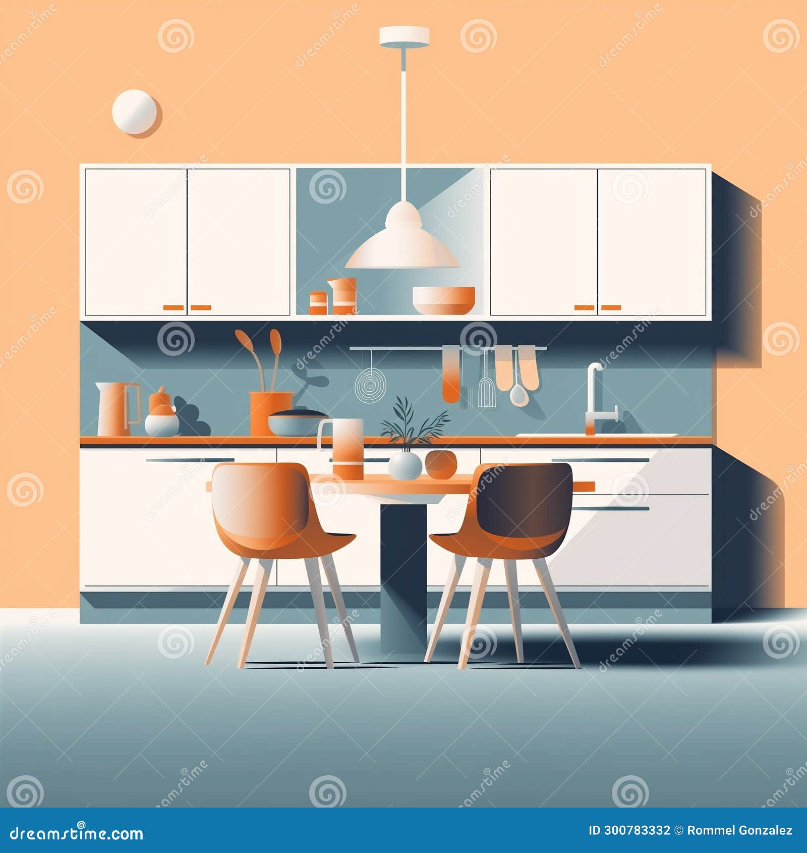 Kitchen Interior Design in Modern Style, 2d Rendering Stock ...