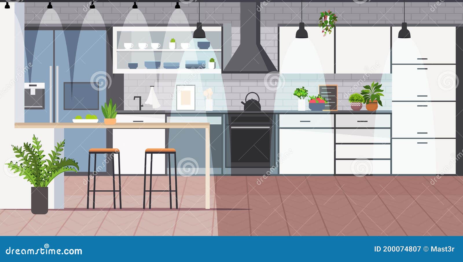 Modern Kitchen Interior Empty No People House Room Horizontal Stock ...