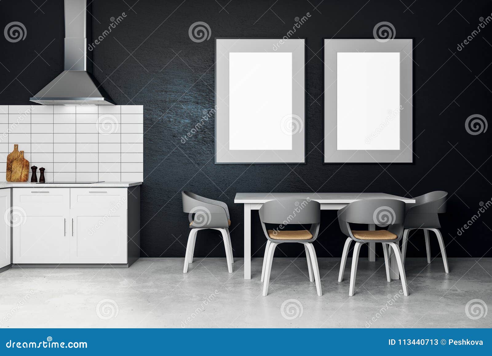 Modern Kitchen Interior with Poster Stock Illustration - Illustration ...