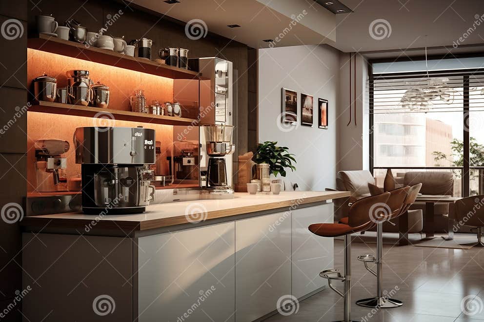 Modern Kitchen Interior Featuring Smart Coffee Machine Stock Image ...