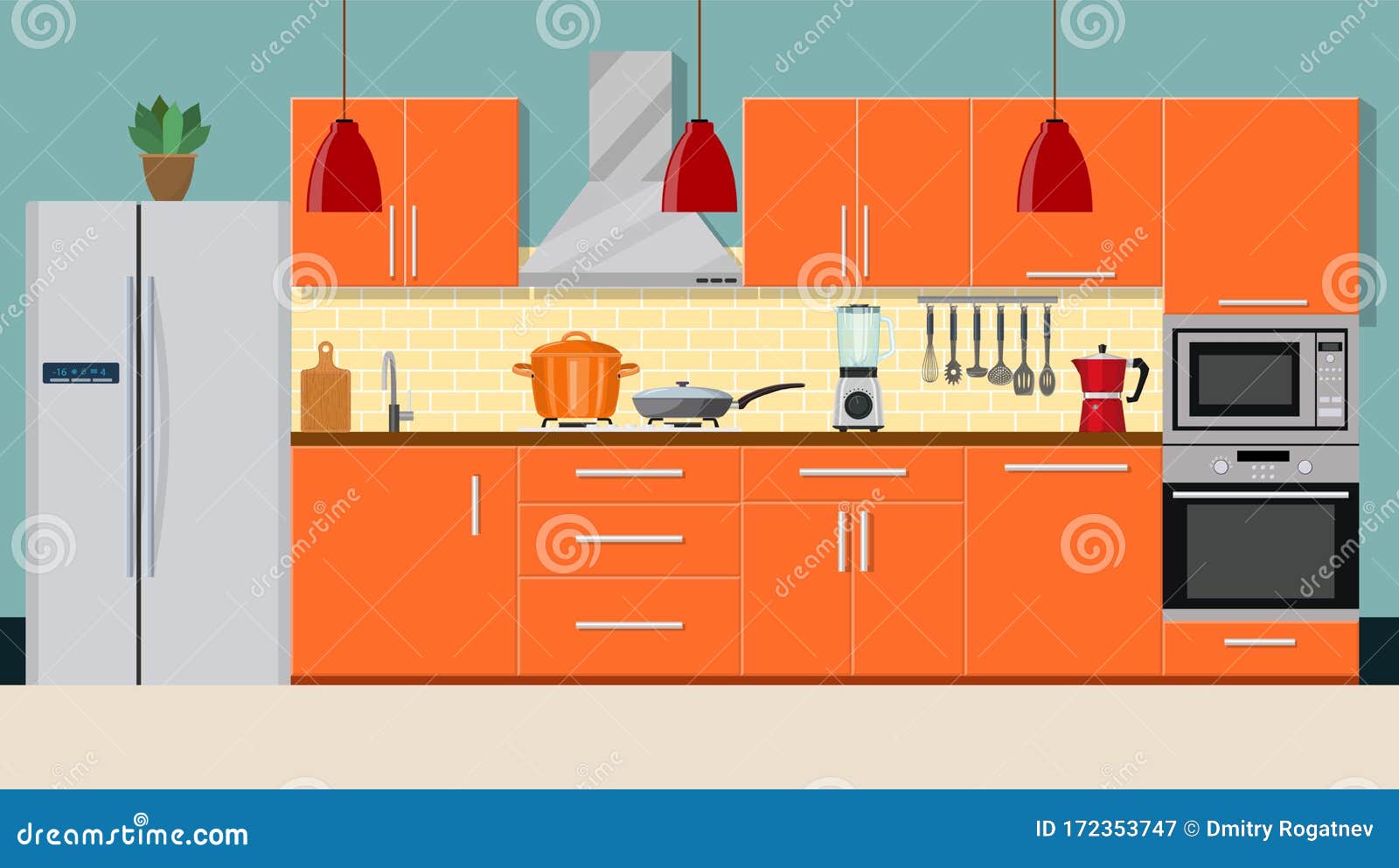 Modern kitchen interior stock vector. Illustration of furniture - 172353747