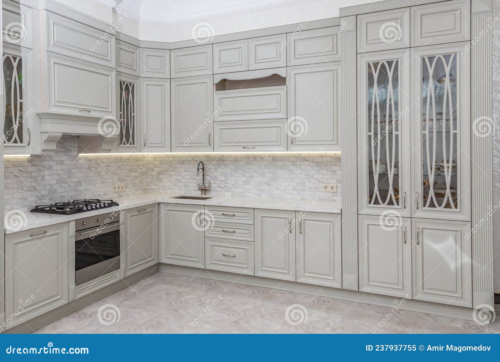 Modern Kitchen Interior in Light Shades. Stock Image - Image of home ...