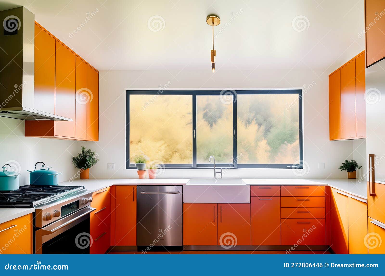 Modern Kitchen Interior Made of Wood with Sunlight through the Windows ...