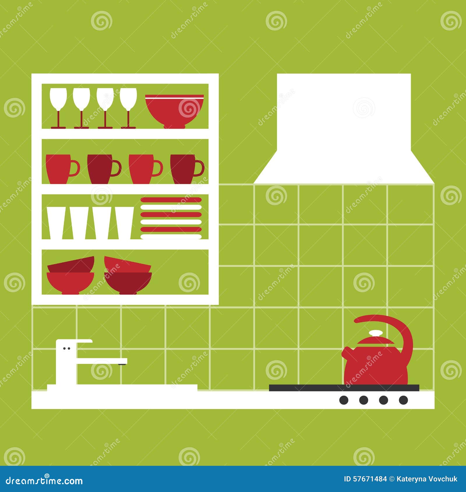 Modern Kitchen Interior with Plates and Other Kitchen Stuff. Stock ...