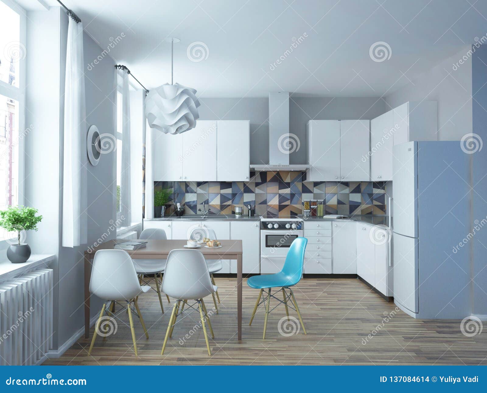 Modern Kitchen Interior in Scandinavian Style/ 3d Rendering Stock ...