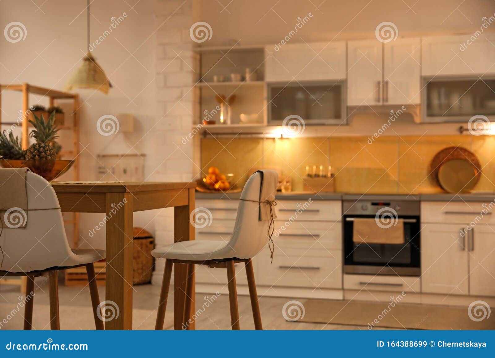 Modern Kitchen Interior with Stylish Table. Space for Text Stock Image ...