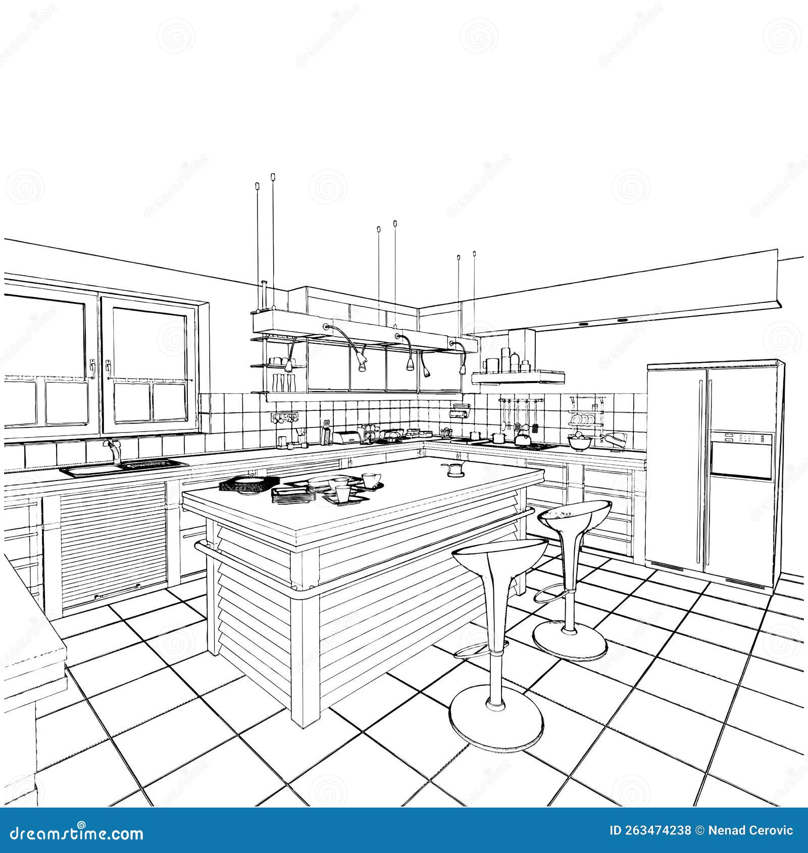 Modern Kitchen Interior Vector. Isolated Illustration on White ...