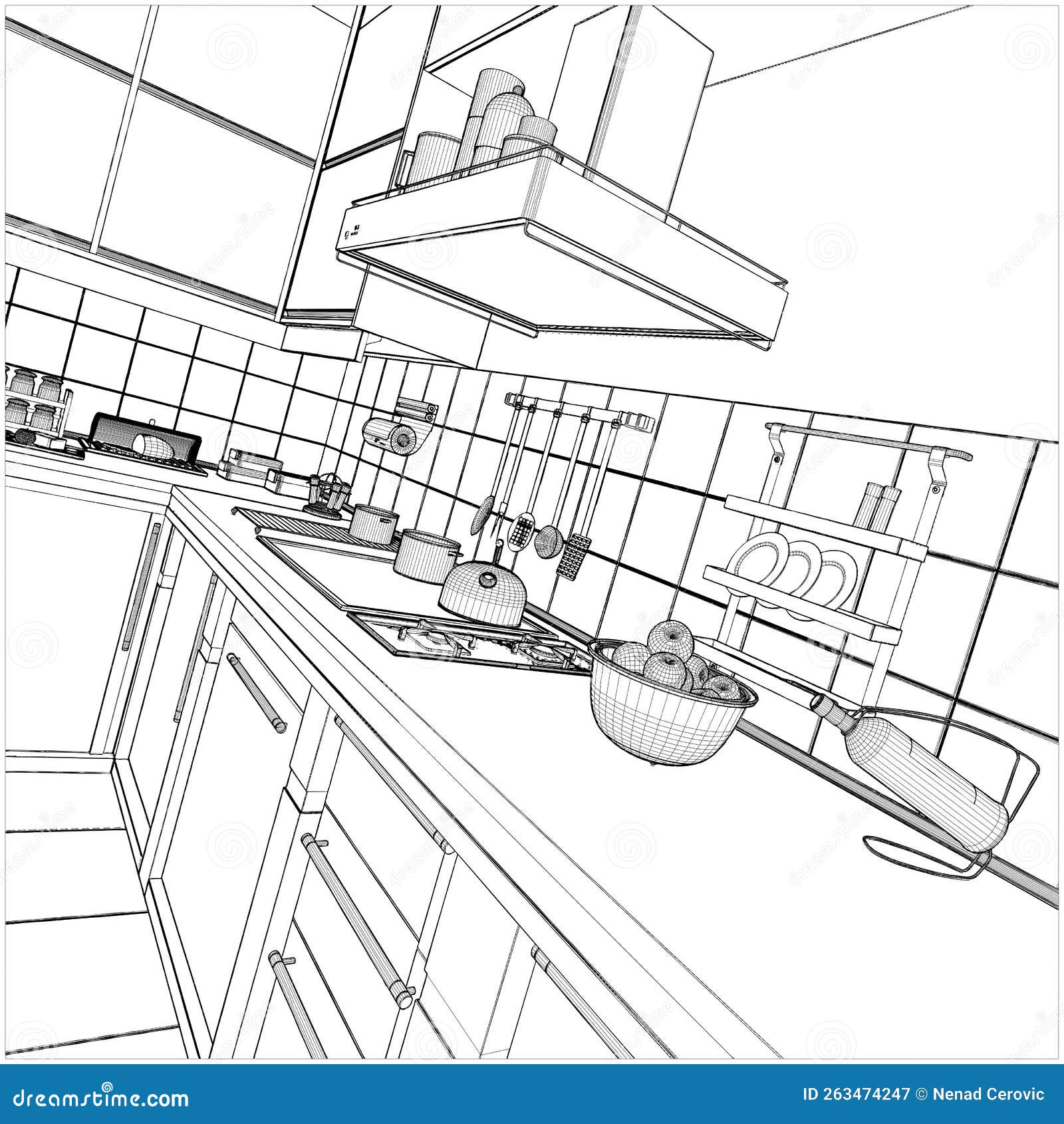 Modern Kitchen Interior Vector. Isolated Illustration on White ...