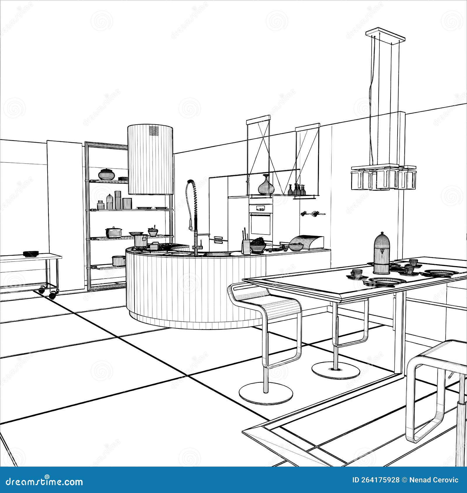 Modern Kitchen Interior Vector. Isolated Illustration on White ...