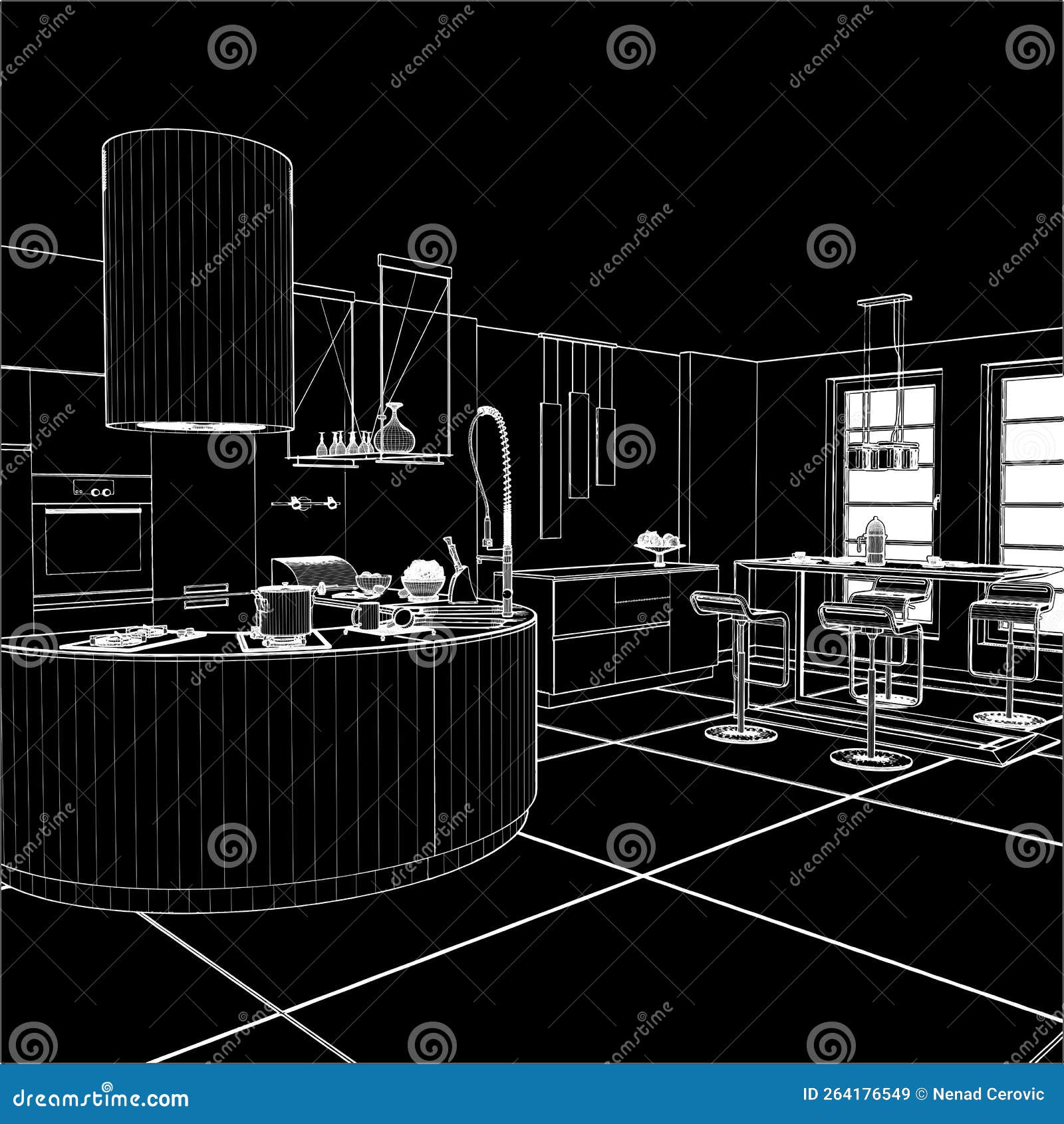Modern Kitchen Interior Vector. Isolated Illustration on White ...