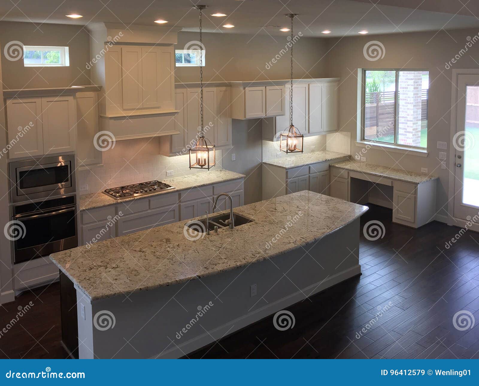Modern Kitchen with Island Counter Design Stock Image - Image of inside ...
