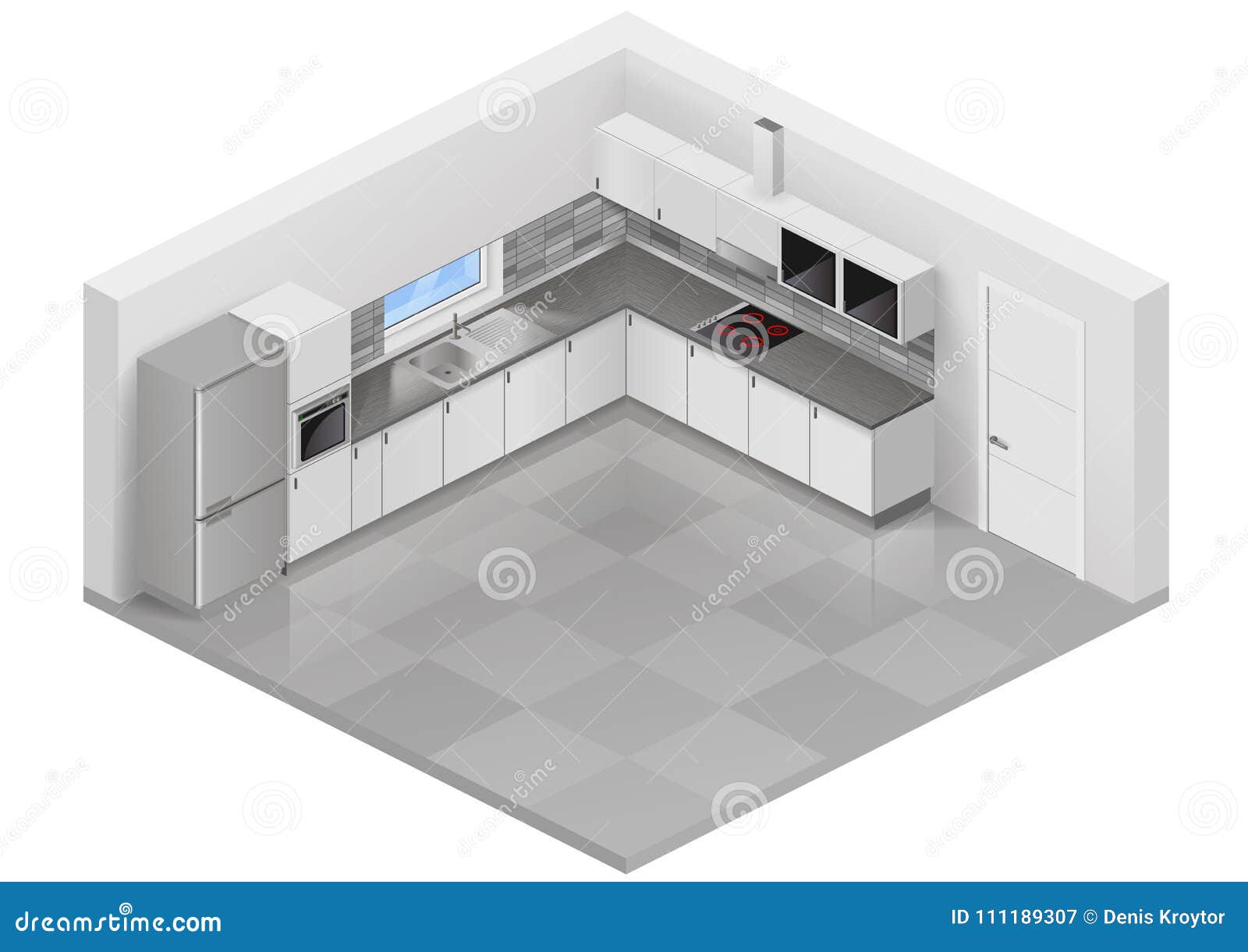 Modern kitchen isometric stock vector. Illustration of glass - 111189307