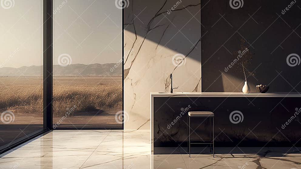 Modern Kitchen with Window View Stock Illustration - Illustration of ...