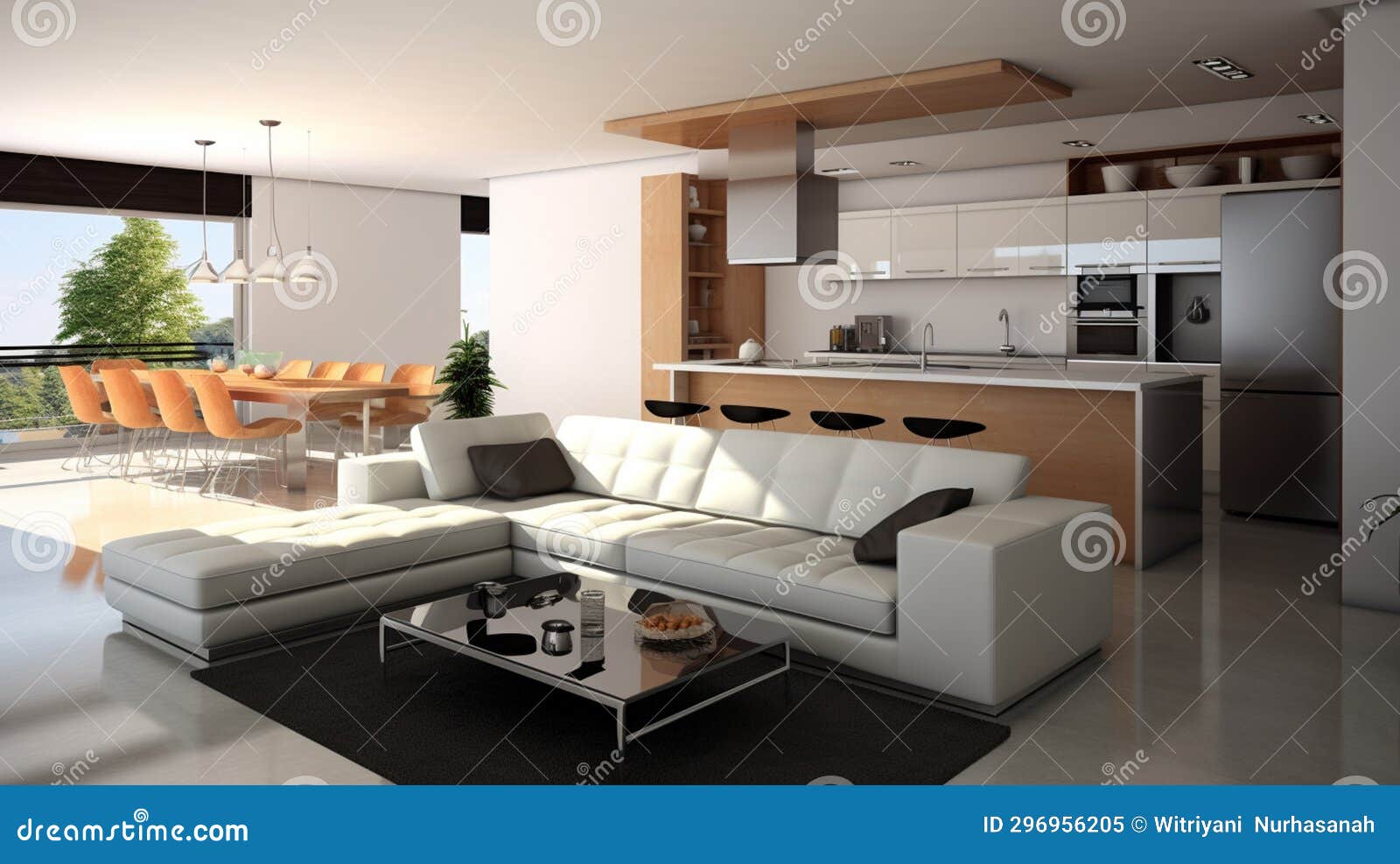 Modern Kitchen and Living Room. Modern Living Room in Townhouse ...