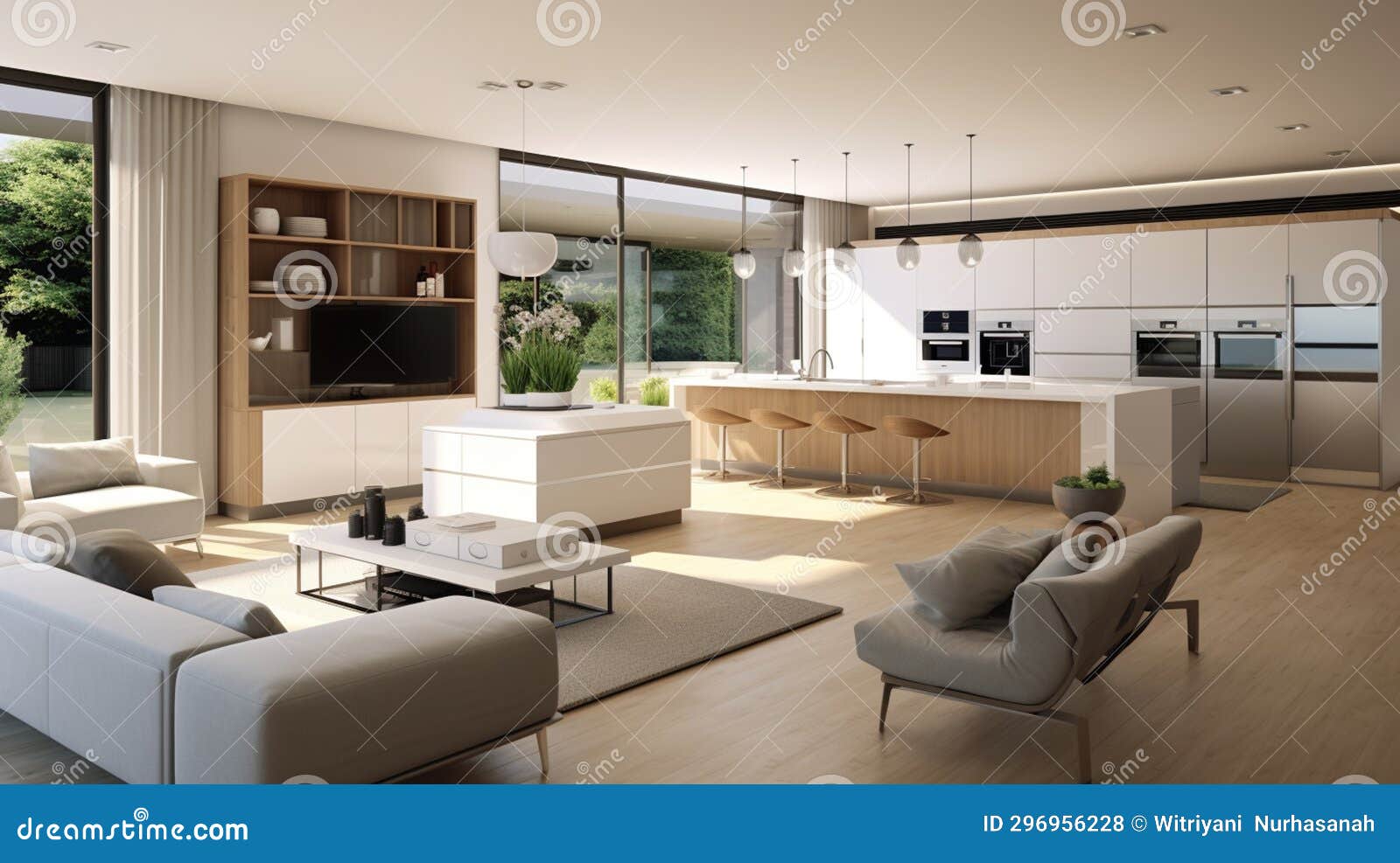 Modern Kitchen and Living Room. Modern Living Room in Townhouse ...