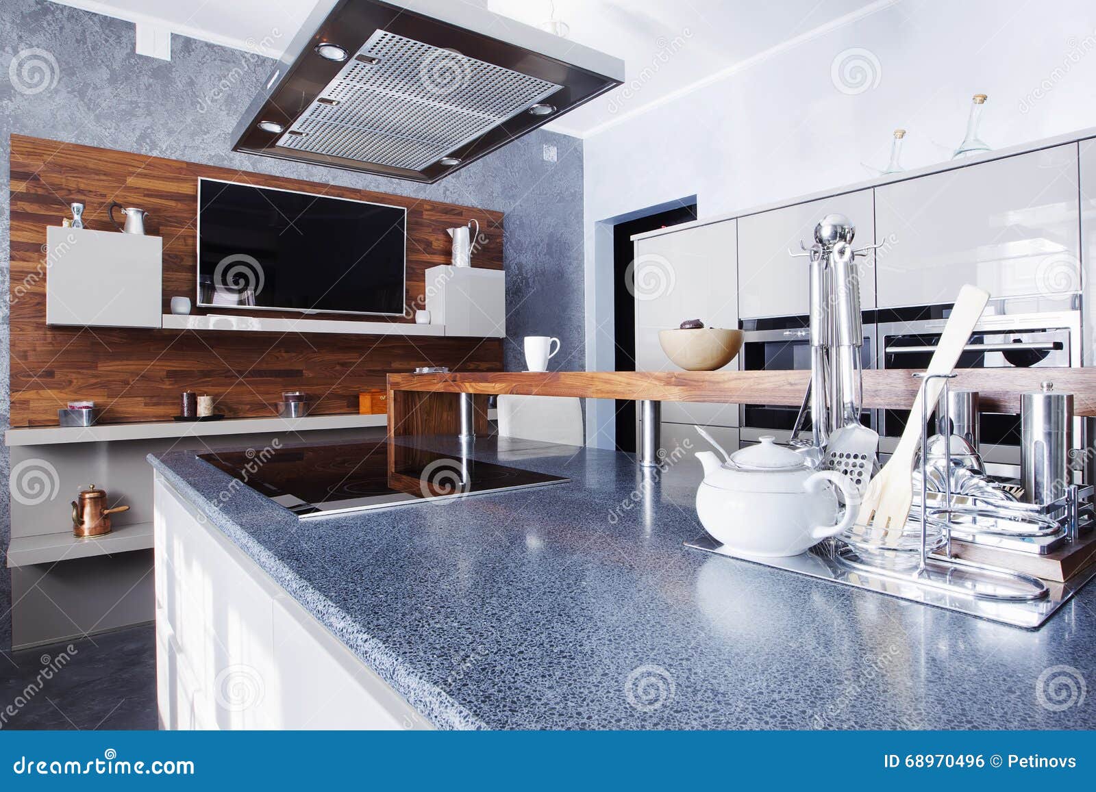 Modern Kitchen in Luxury Mansion Stock Photo - Image of mansion ...
