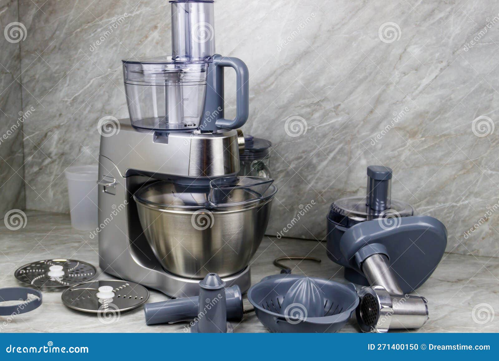 Modern Kitchen Machine with Different Attachments and Accessories Stock ...