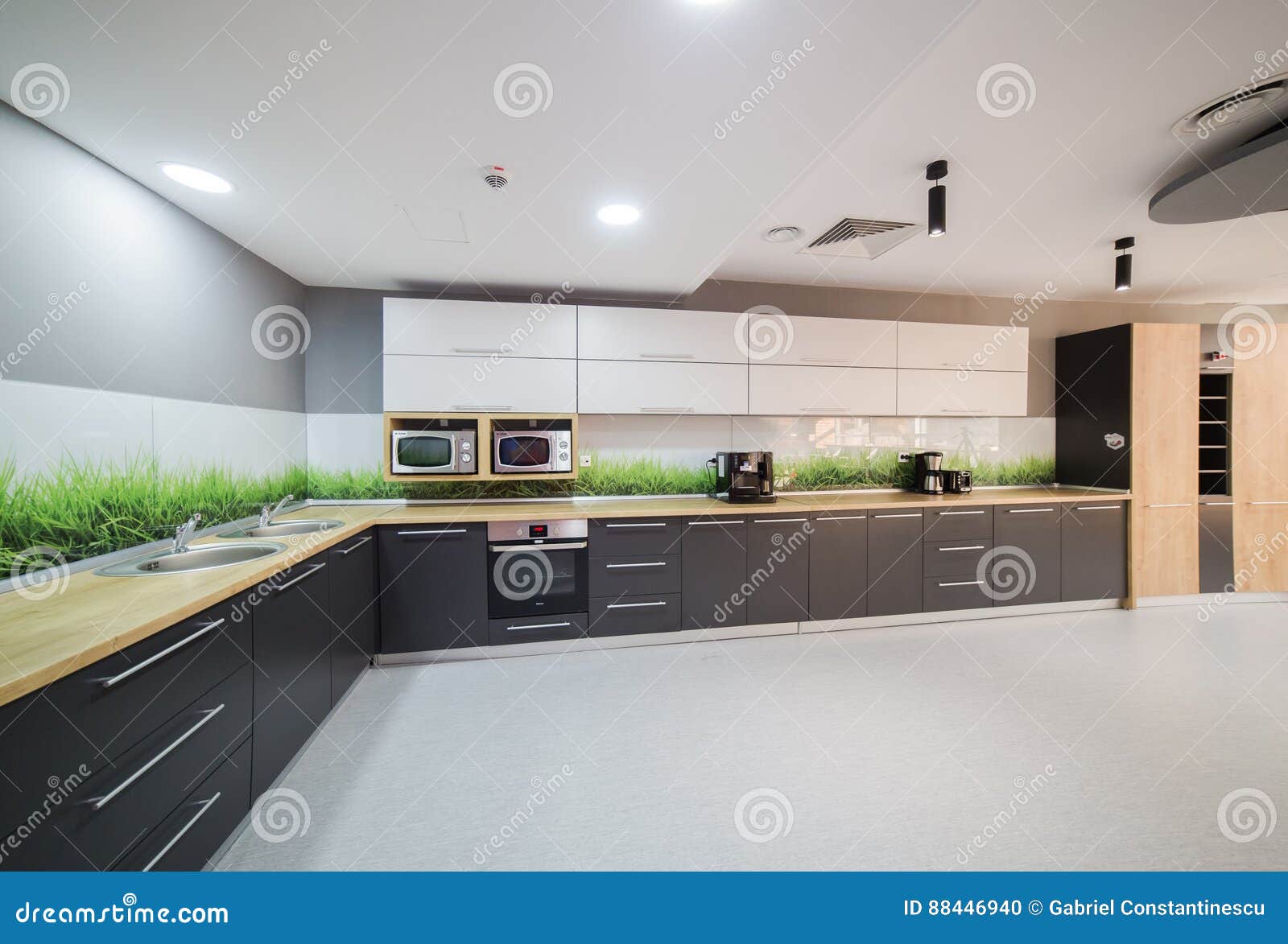 Modern Kitchen in Office Building Stock Photo - Image of building ...
