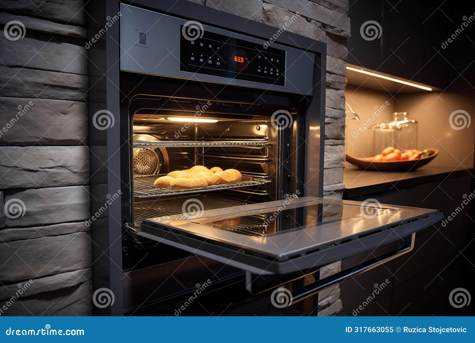 Modern Kitchen with Open Oven Ai Photo Stock Image - Image of builtin ...