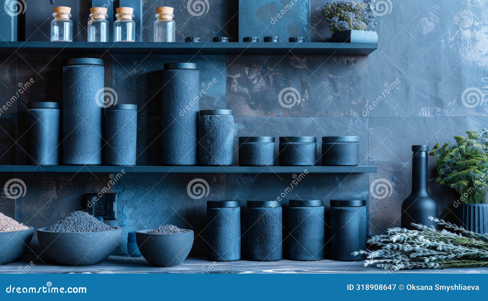 Modern Kitchen Pantry with Blue Aesthetic and Organized Storage ...