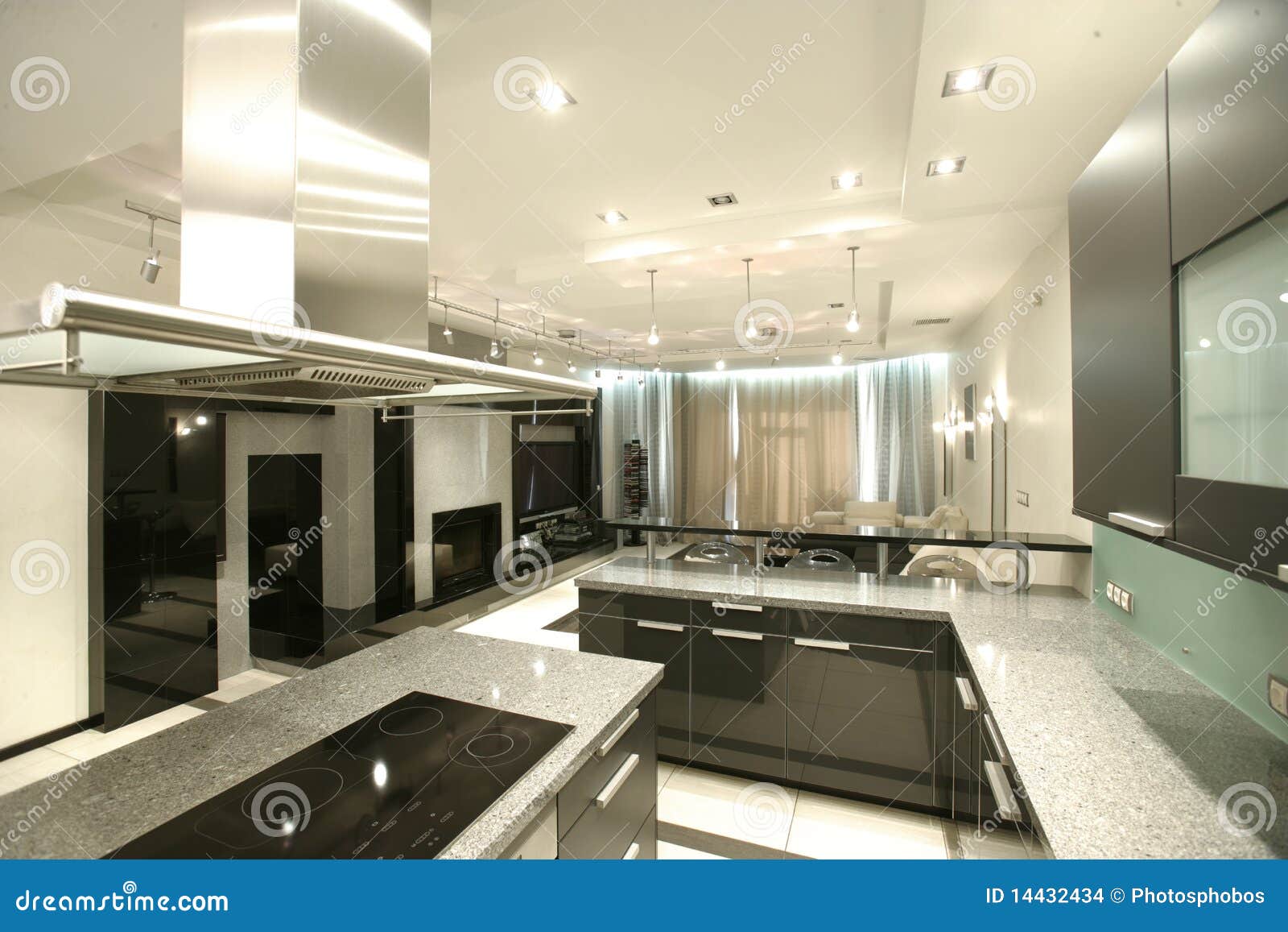Modern Kitchen in Perspective Stock Photo - Image of house, furniture ...