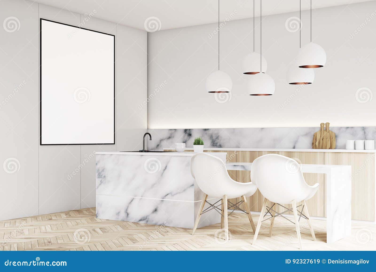 Modern Kitchen with Poster, Corner Stock Illustration - Illustration of ...