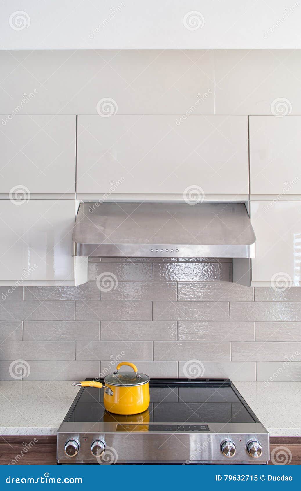 Modern Kitchen Range with Yellow Cooking Pot Stock Image - Image of ...