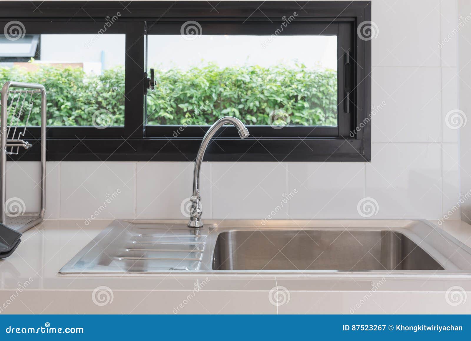 Modern Kitchen Room Design with Faucet and Sink Stock Image - Image of ...