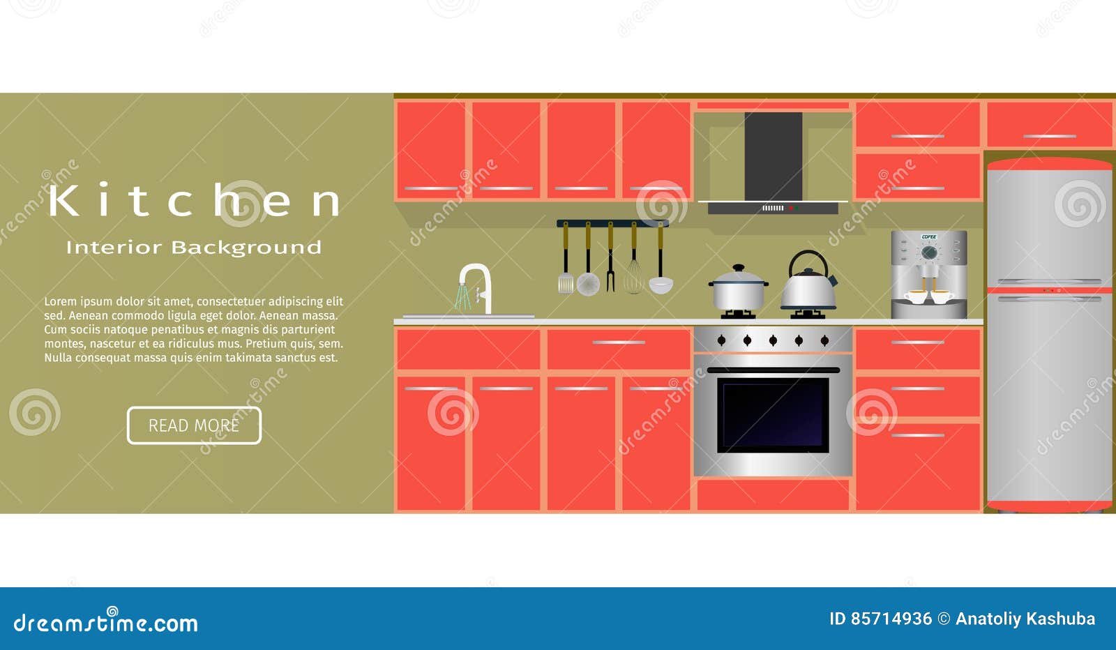 Modern Kitchen Room Interior Banner for Your Web Design. Stock Vector ...