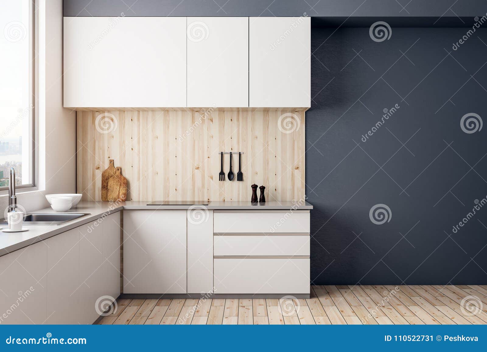 Modern kitchen interior stock image. Image of banner - 110522731
