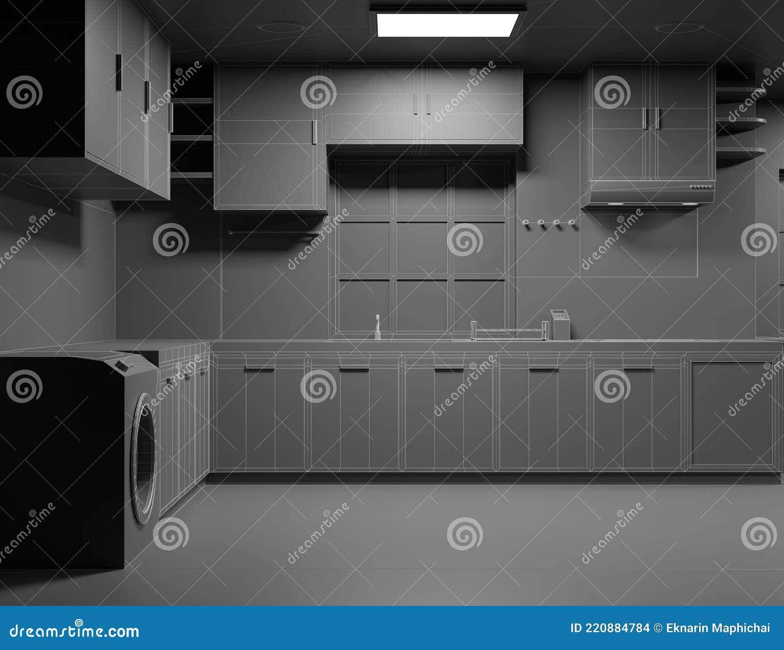 Modern Kitchen Room Interior with Wireframe Colors Stock Illustration ...