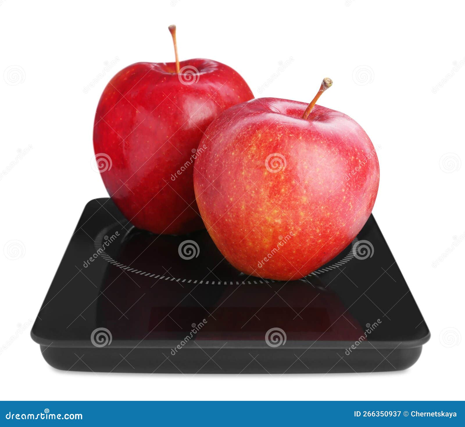 Modern Kitchen Scale with Fresh Red Apples Isolated on White Stock ...