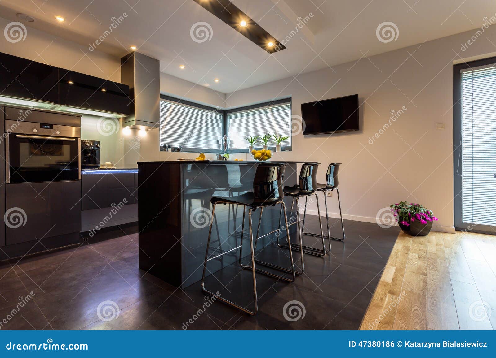 Modern Kitchen with Steel Elements Stock Photo - Image of high ...