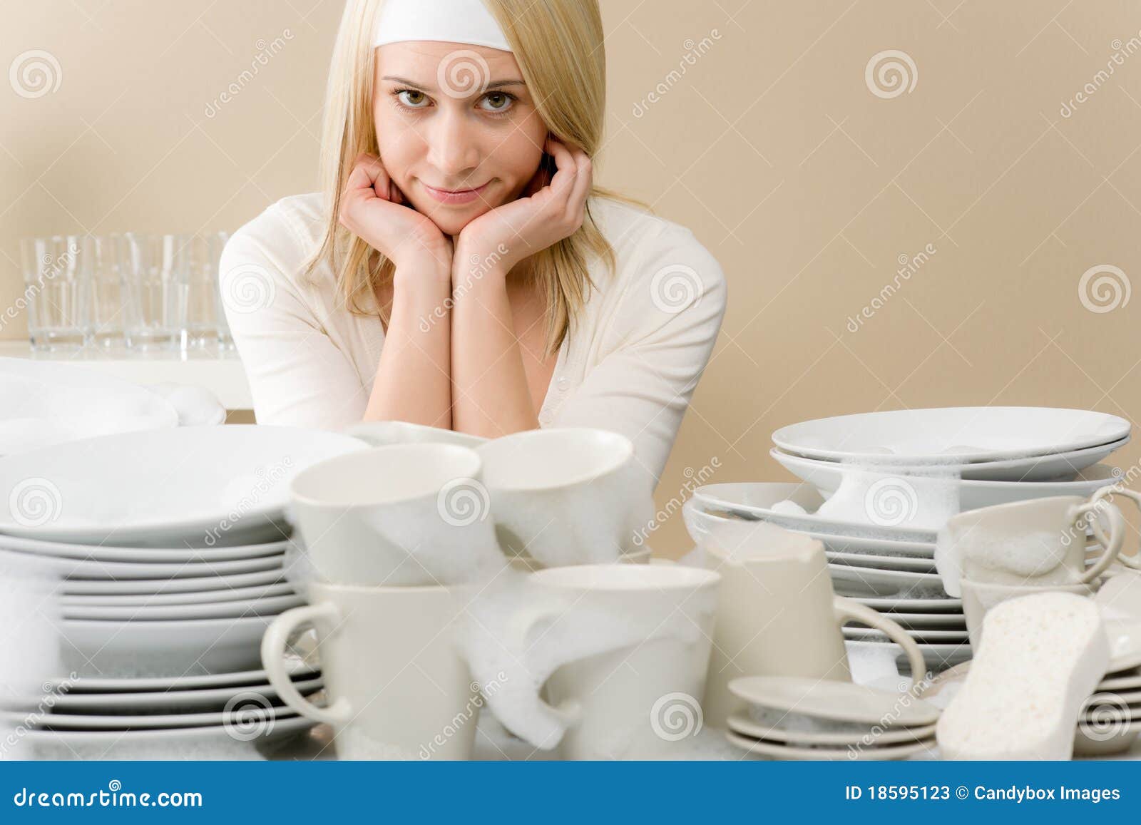 Modern Kitchen - Tired Woman in Kitchen Stock Image - Image of plate ...