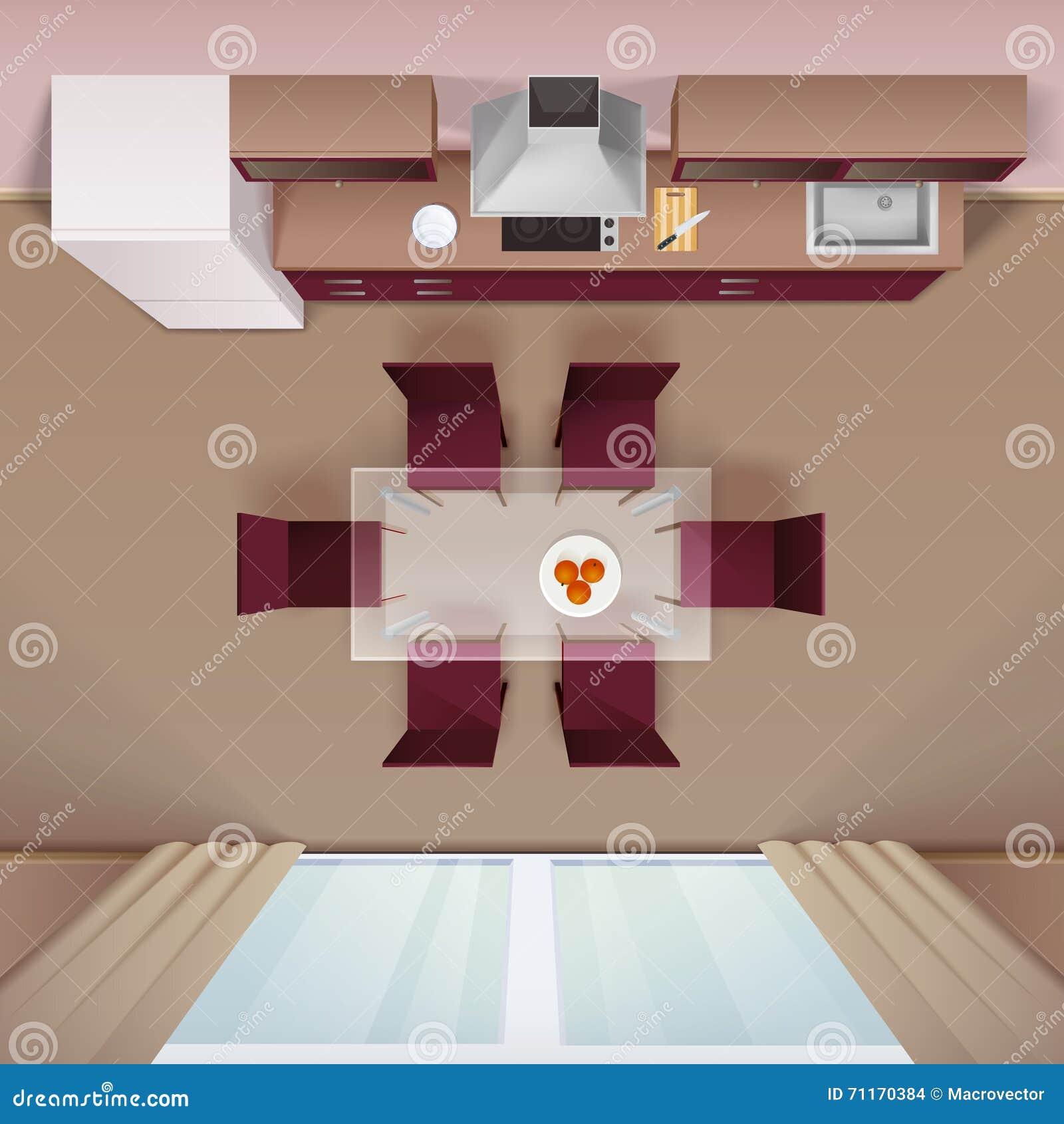 Modern Kitchen Top View Realistic Image Stock Vector - Illustration of ...