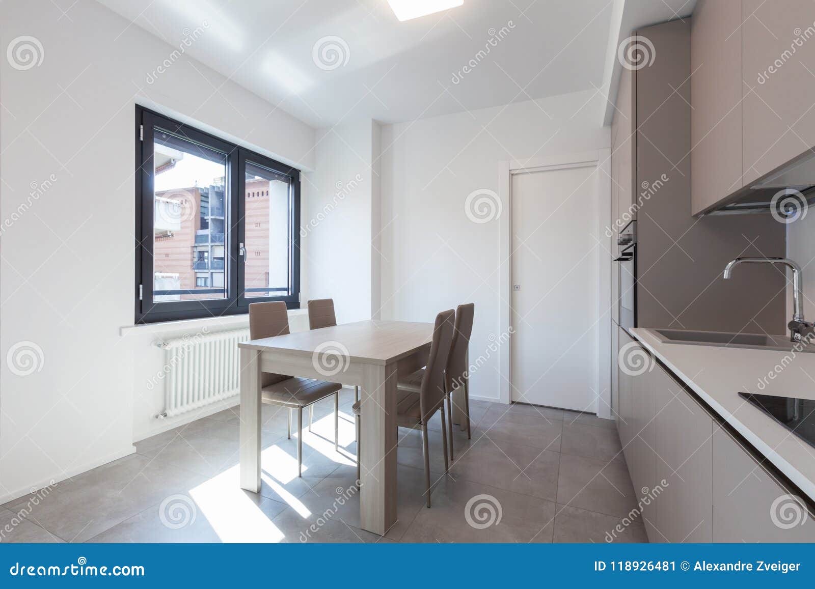 Modern Kitchen in Total White Apartment Stock Image - Image of empty ...