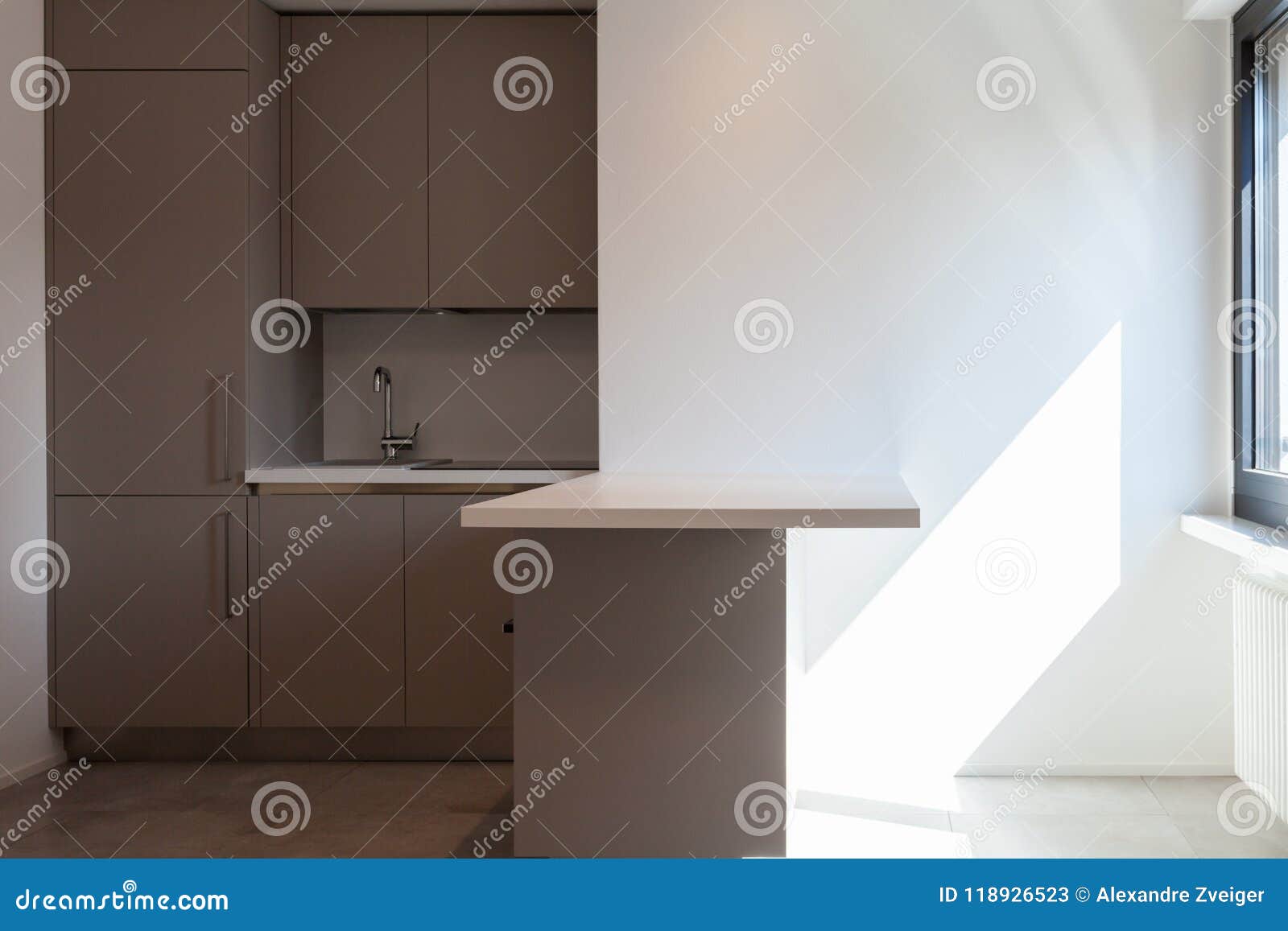 Modern Kitchen in Total White Apartment Stock Image - Image of interior ...