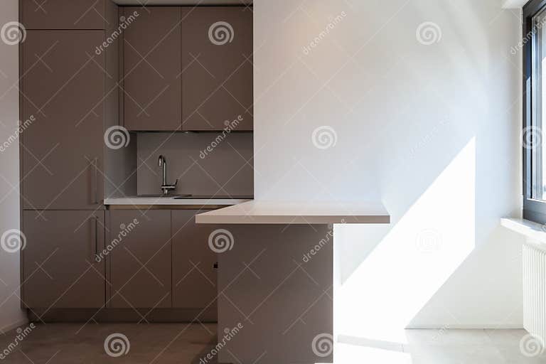 Modern Kitchen in Total White Apartment Stock Image - Image of interior ...