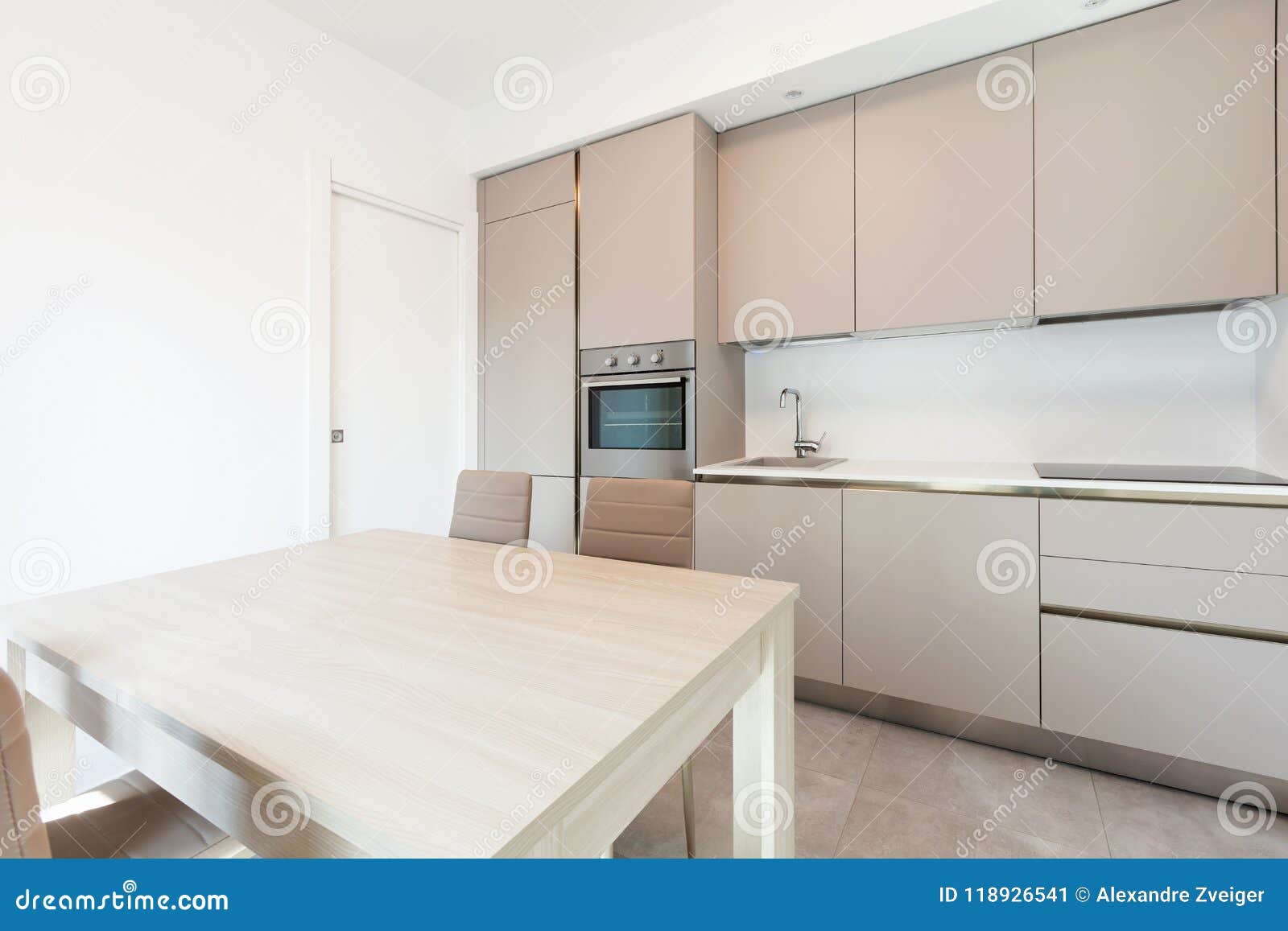 Modern Kitchen in Total White Apartment Stock Image - Image of empty ...