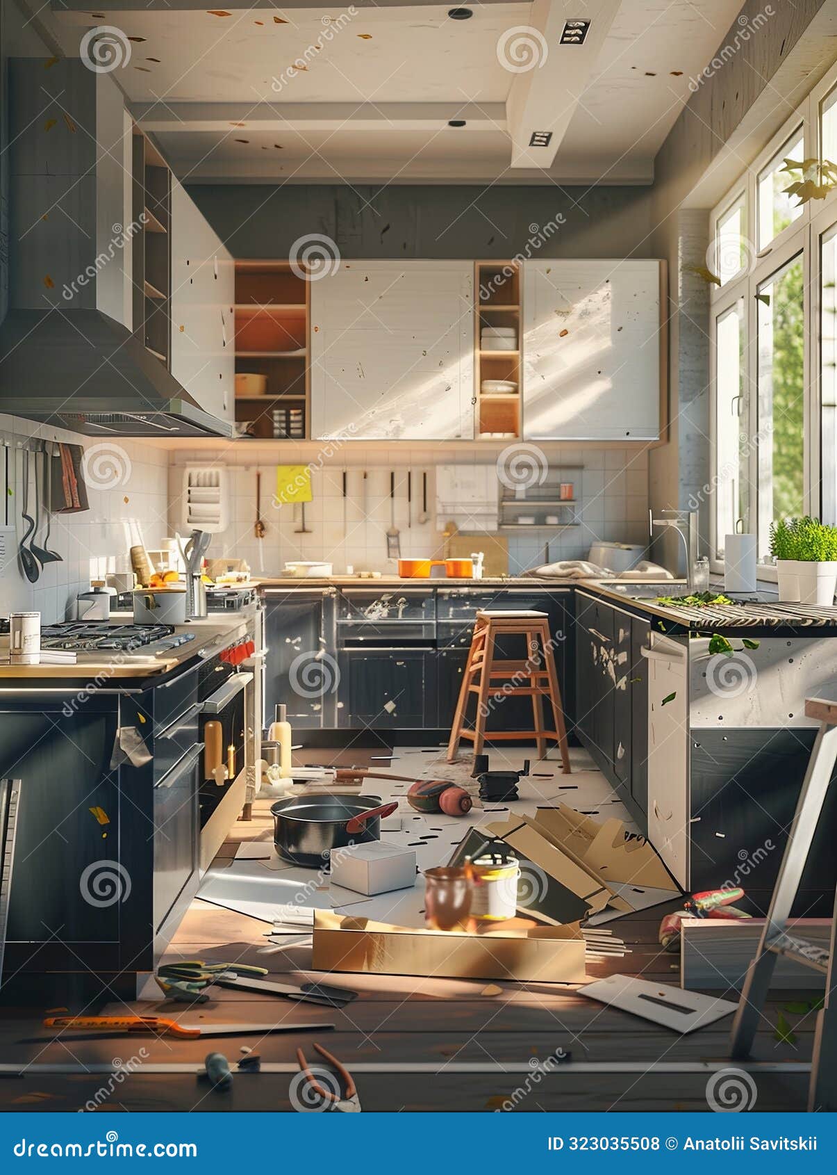 Modern Kitchen Under Renovation with New Cabinets and Countertops in ...