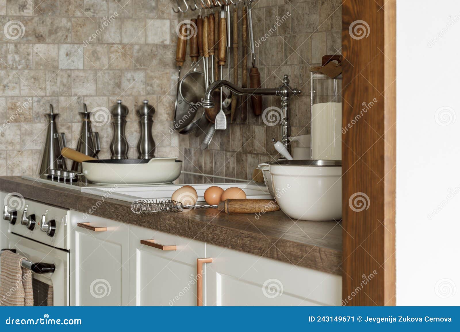 Modern Kitchen Utensils in Contemporary Kitchen Interior. Comfortable ...